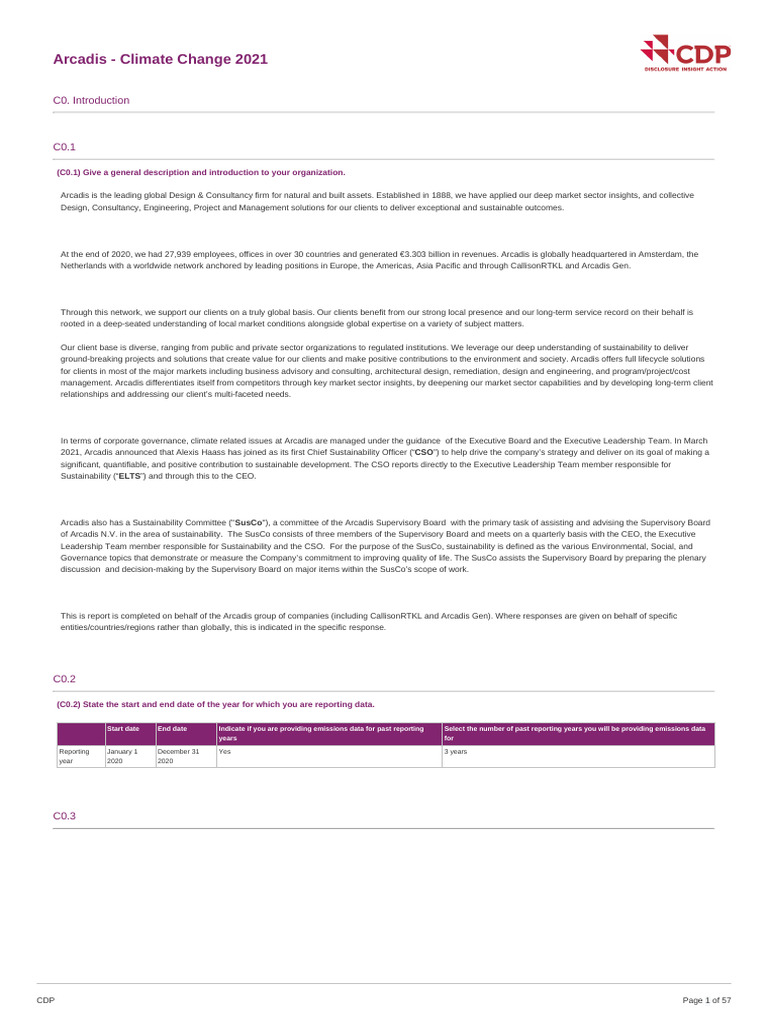 Arcadis CDP Climate Change Questionnaire 2021 | PDF | Sustainability | Risk