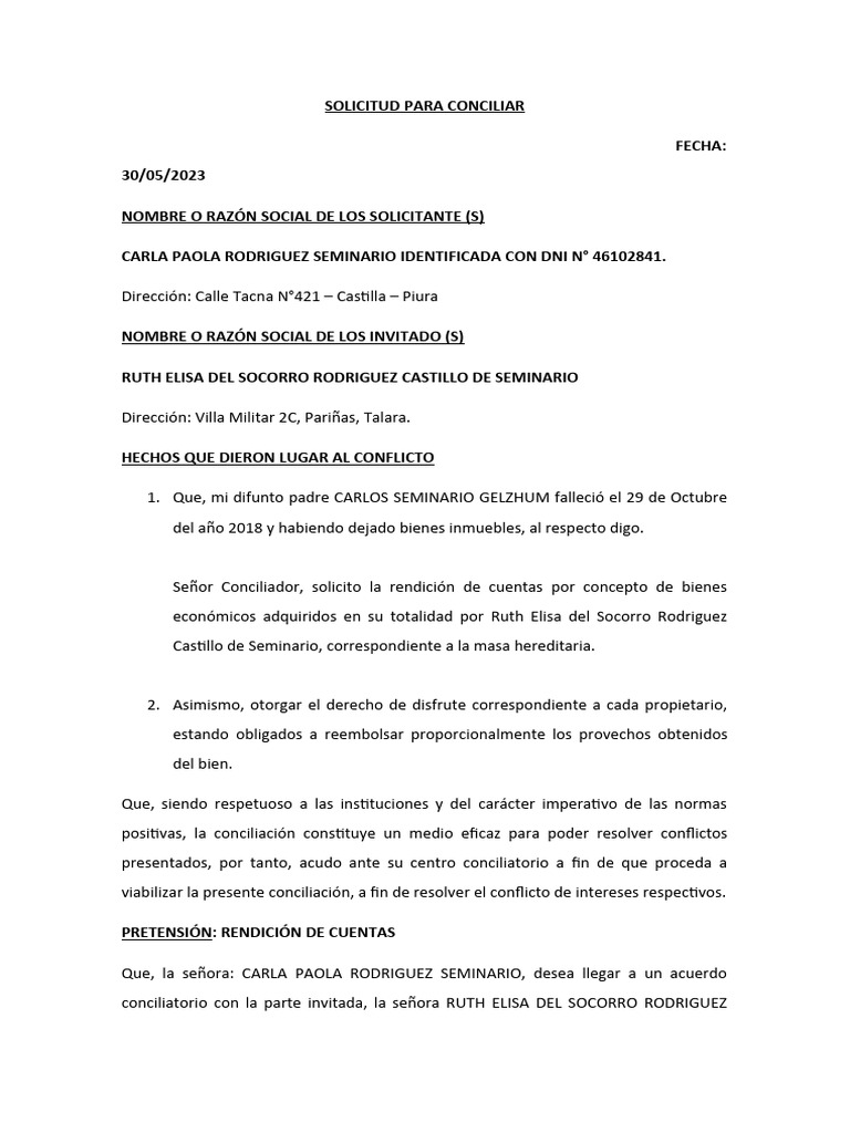 Solicitud para Conciliar 1 | PDF