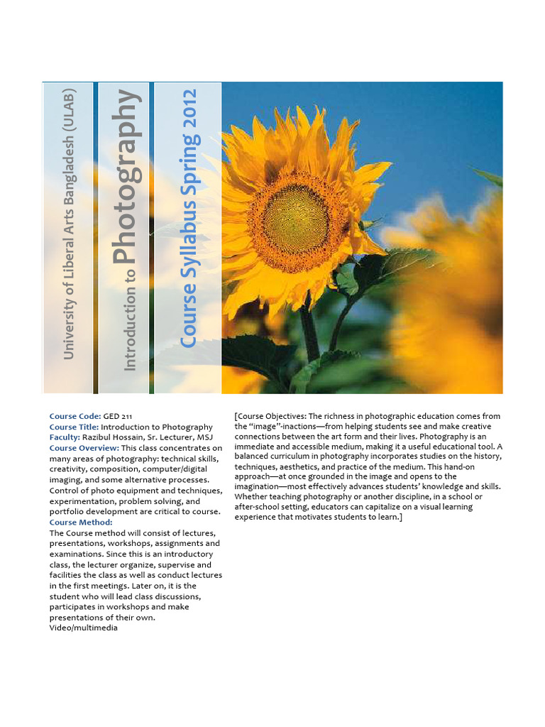 Introduction To Photography Course Curri | PDF | Light | Crafts