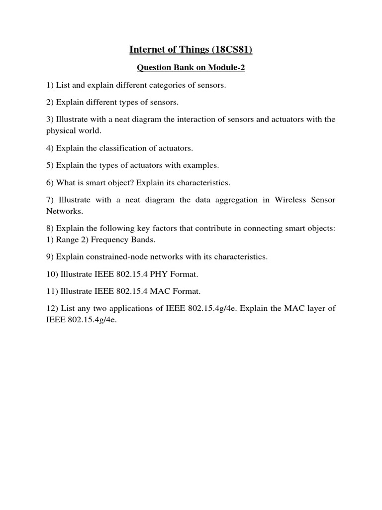 Internet of Things (18CS81) : Question Bank On Module-2 | PDF