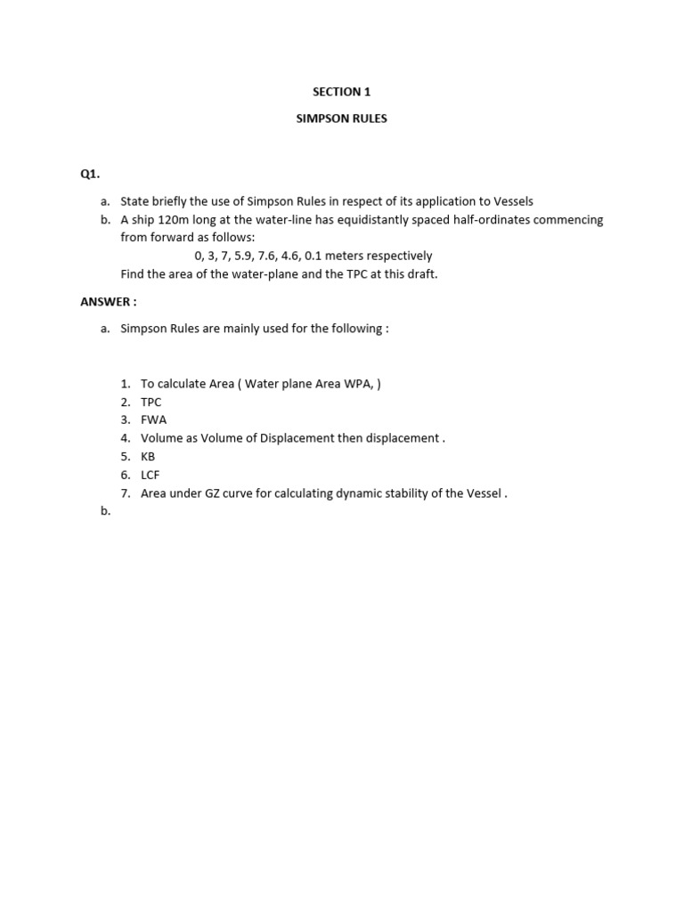 Simpson Rules for Ship Stability Calculations | PDF | Quantity | Physical Quantities