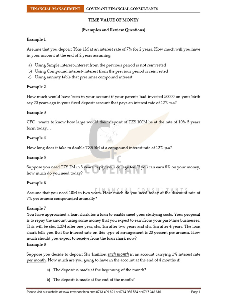 Time Value of Money Exam Questions | PDF | Interest | Interest Rates