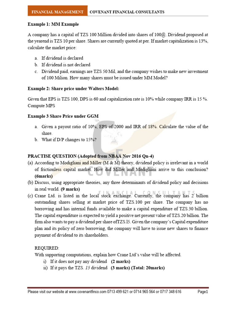 Dividend Model Examples and Review Questions | PDF