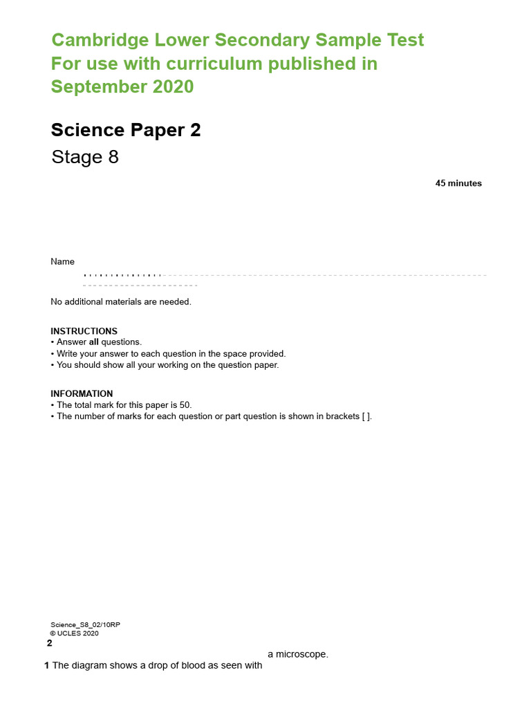 Grade 8 Cambridge Science Paper 2 | PDF | Neutron | Chemical Reactions