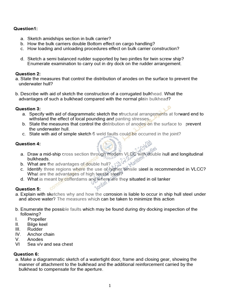 Ship Construction Ch. Mate. Question 2020 | Download Free PDF | Ships ...