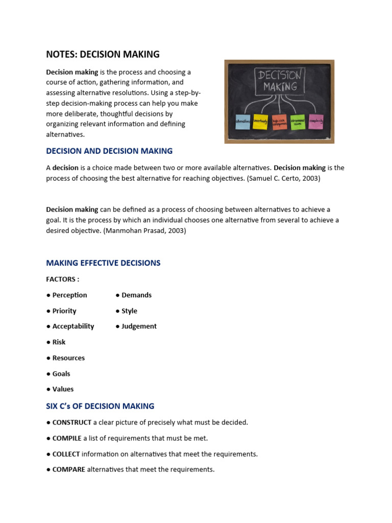 Notes - Decision Making | PDF | Decision Making | Policy