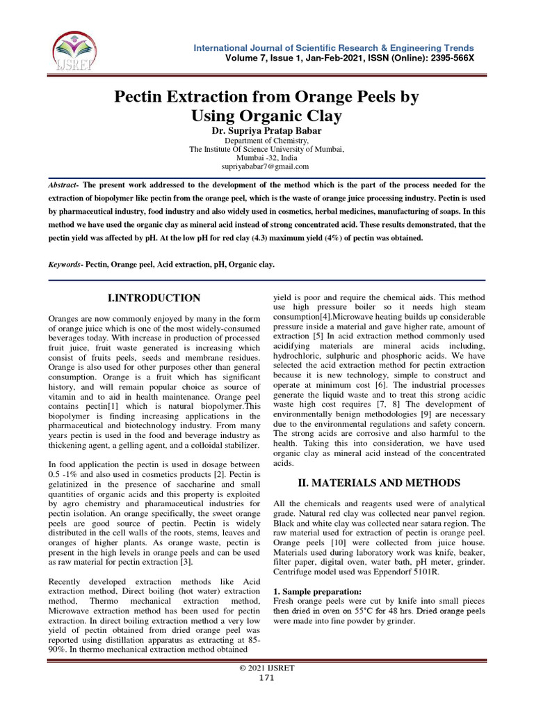 Pectin Extraction From Orange Peels By U Pdf Orange Fruit