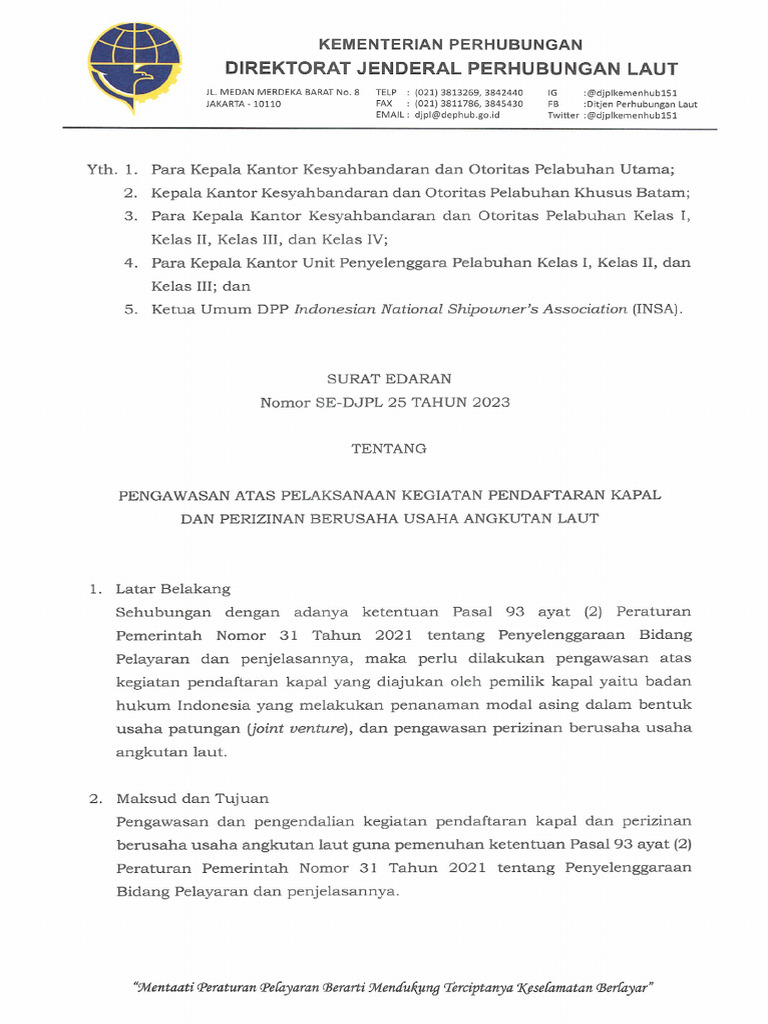 SE-DJPL 25 TAHUN 2023 Tentang Pengawasan Atas Pelaksanaan Kegiatan ...