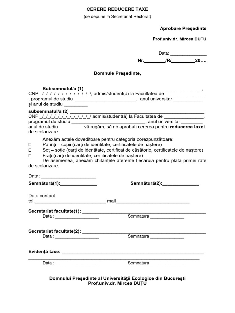 Cerere Reducere Taxa Persoane Inrudite - v2 | PDF