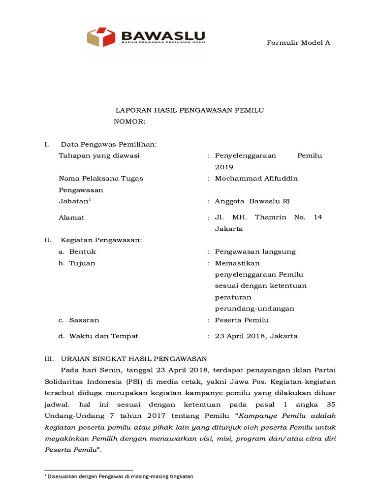 Contoh Form A (Ada Temuan) | PDF | Ilmu Sosial