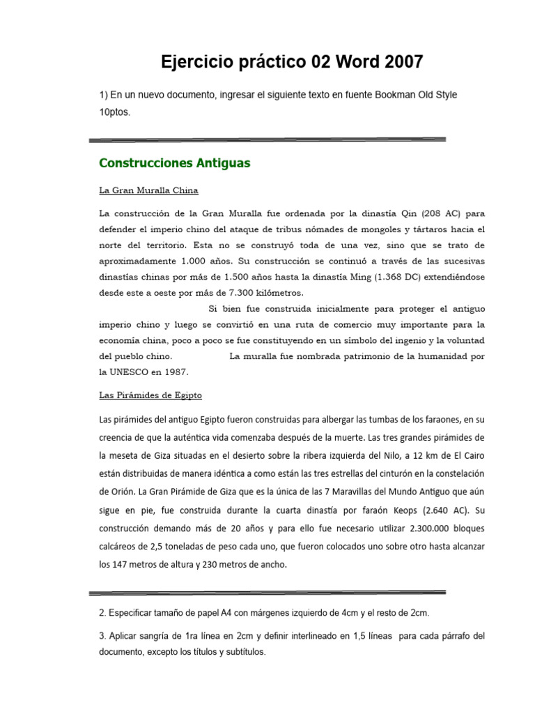 Ejercicio práctico 02 Word 2007 | PDF