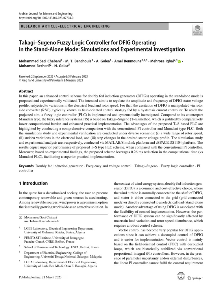 Takagi-Sugeno Fuzzy Logic Controller For DFIG Operating | Download Free PDF | Control Theory ...
