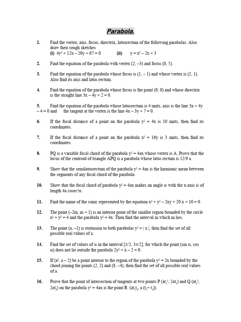 Parabola Fundamentals | PDF | Perpendicular | Algebraic Geometry