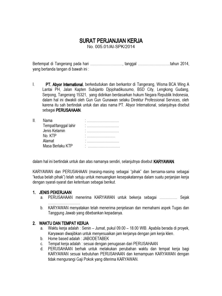 DRAFT Perjanjian Kerja | PDF