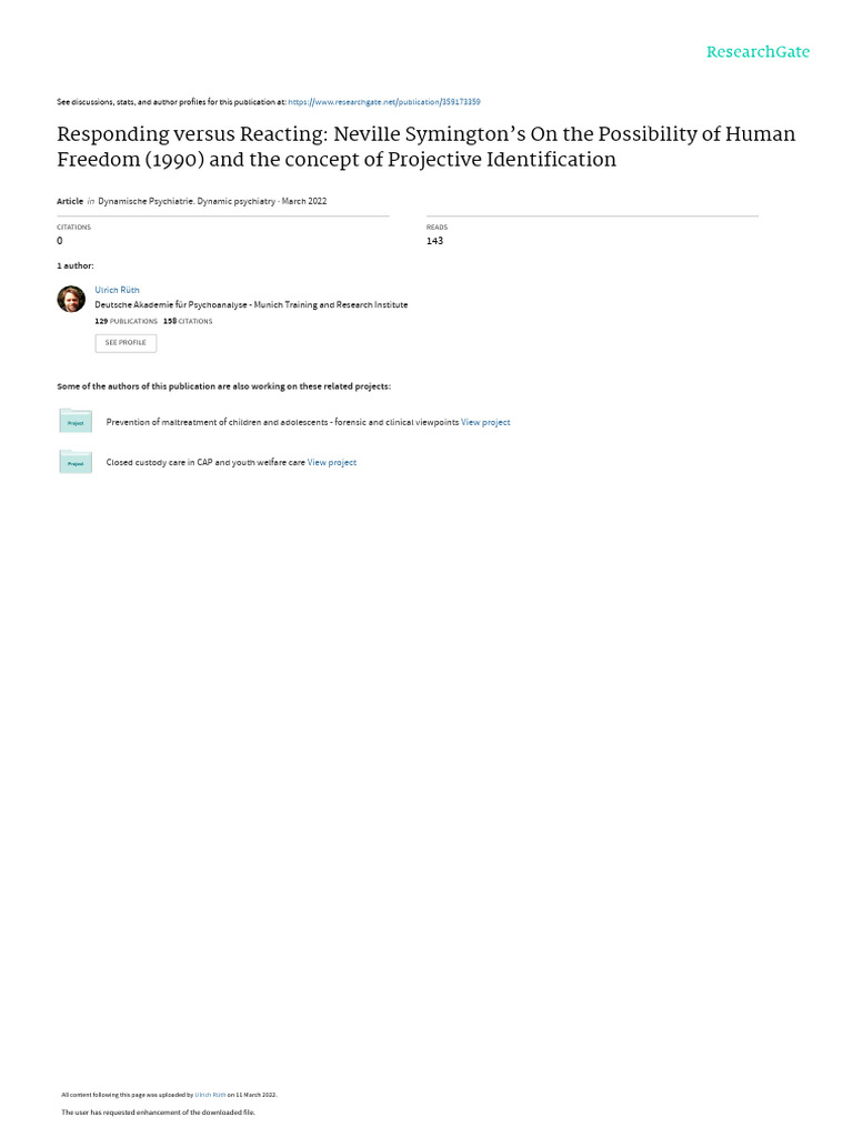 RTH 2022 Symington Responding Projective Identification | PDF ...