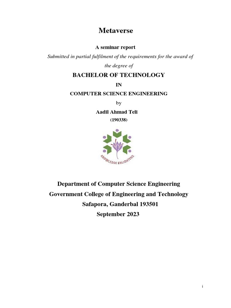Metaverse Seminar Report by Aadil Teli | PDF | Cryptocurrency | Virtual ...
