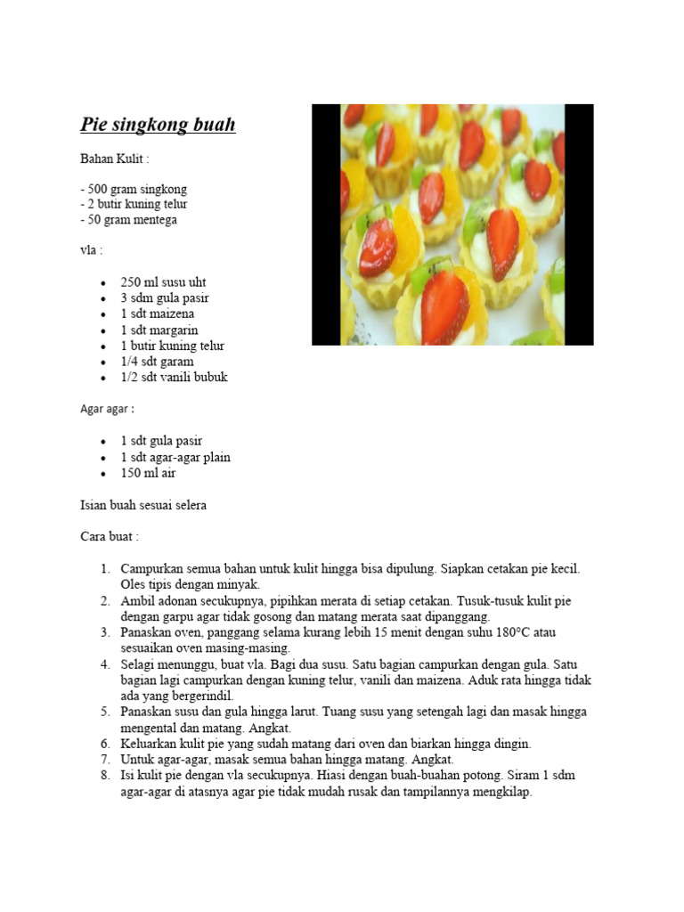 Resep Pie Singkong Buah Lezat | PDF