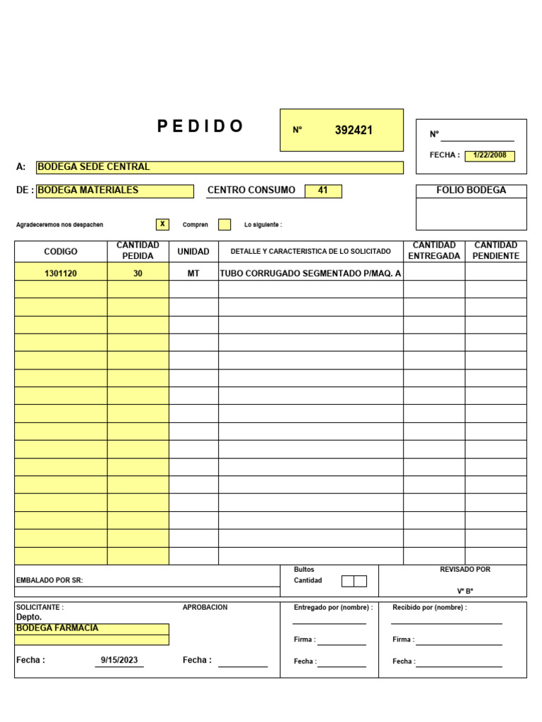 Formato Pedido Bodega | PDF