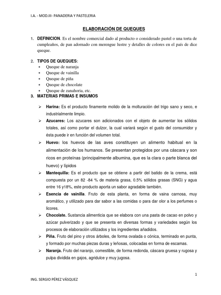 Elaboración de Queques | PDF