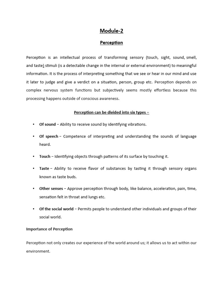 Module-2 OB MBA | PDF | Id | Perception