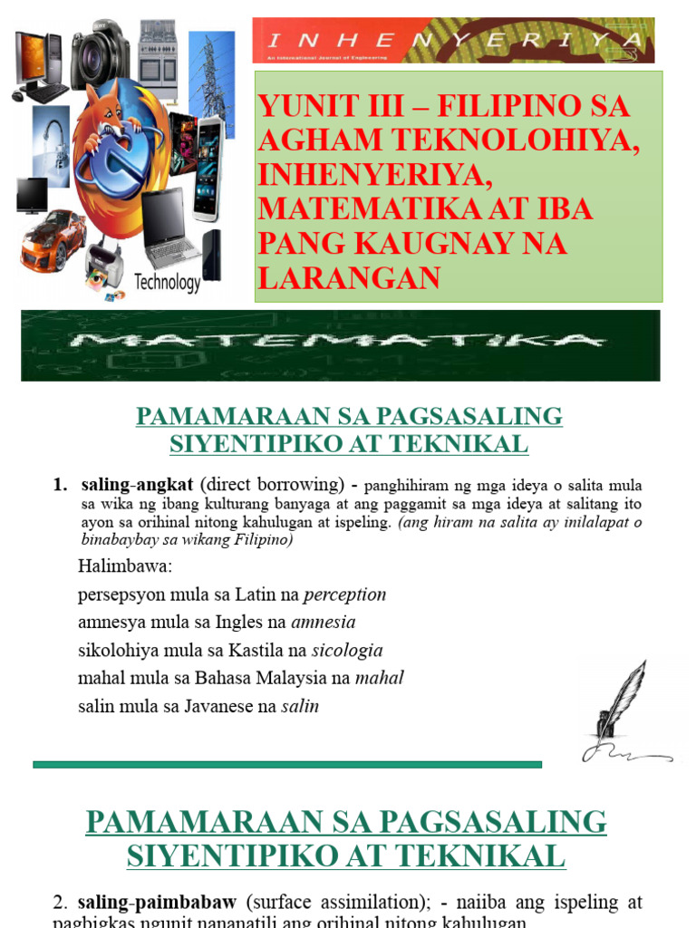 Ikalawang Bahagi Yunit Iii Filipino Sa Agham Teknolohiya Inhenyeriya at ...