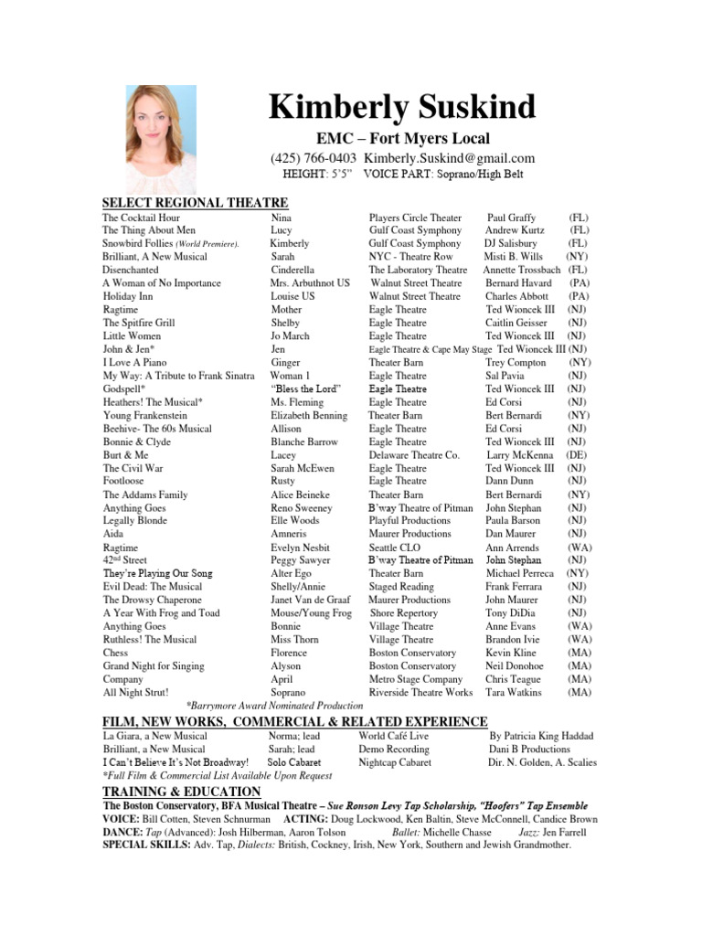 Kimberly Suskind - Resume 4 | PDF | Broadway Theatre | Broadway Musicals