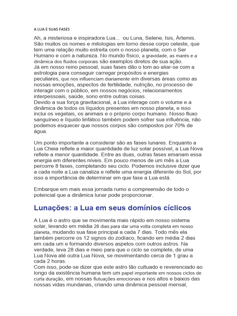 A Lua e Suas Fases | PDF | Lua | Zodíaco