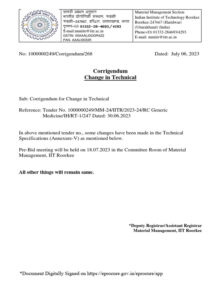 Corrigendum Change in Technical | PDF | Business