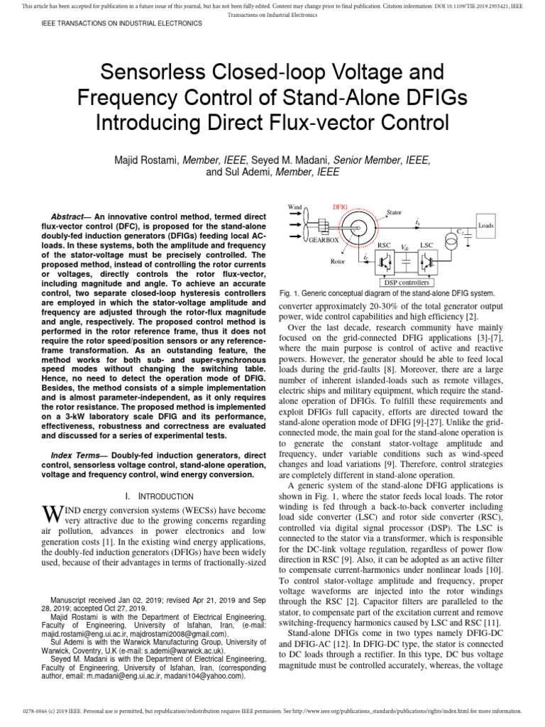Sensorless Closed-Loop Voltage and Frequency Control of Stand-Alone Dfigs Introducing Direct ...