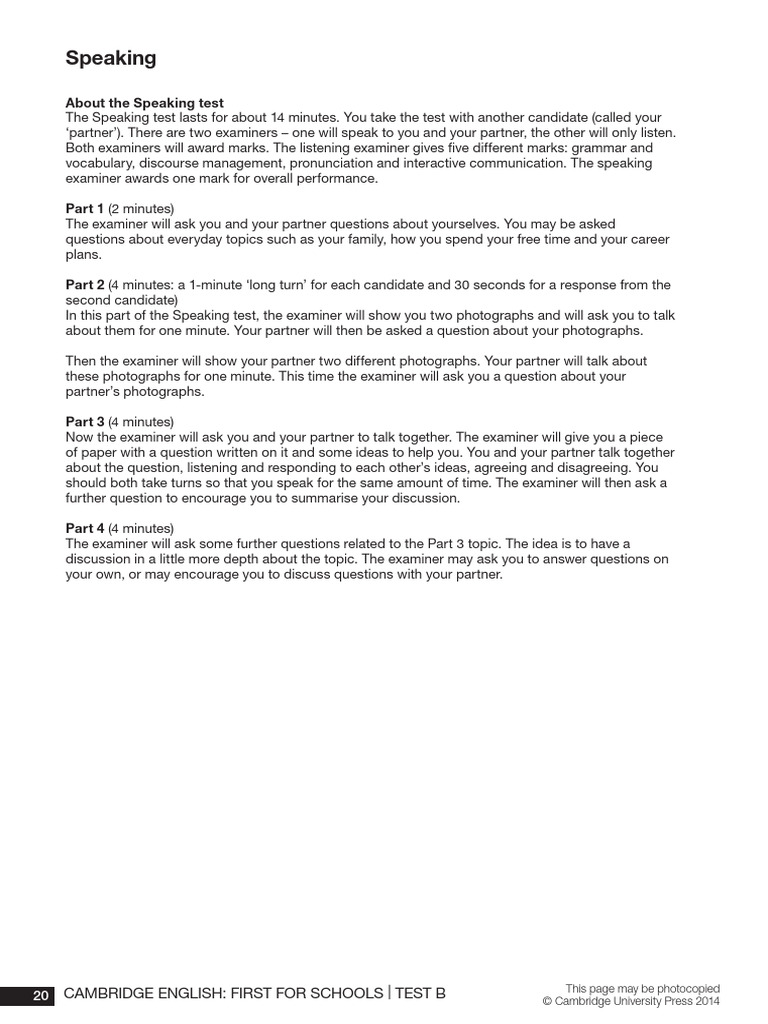Online Practice Tests First For Schools Speaking B | PDF | Human ...
