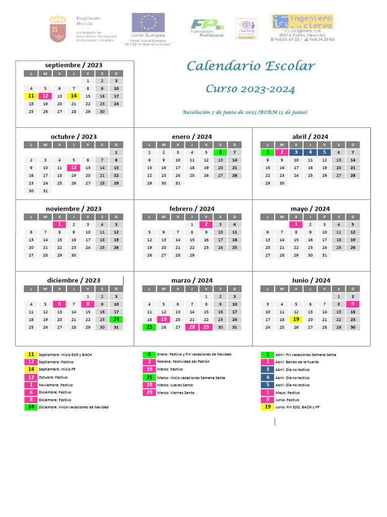 Calendario 2023 2024 1 | PDF | Fiestas cristianas y días santos | Observancias