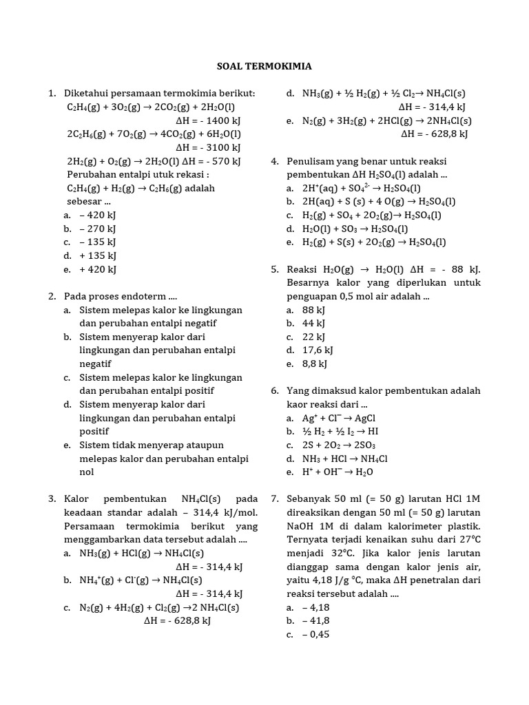Soal Termokimia Kelas 11 | PDF