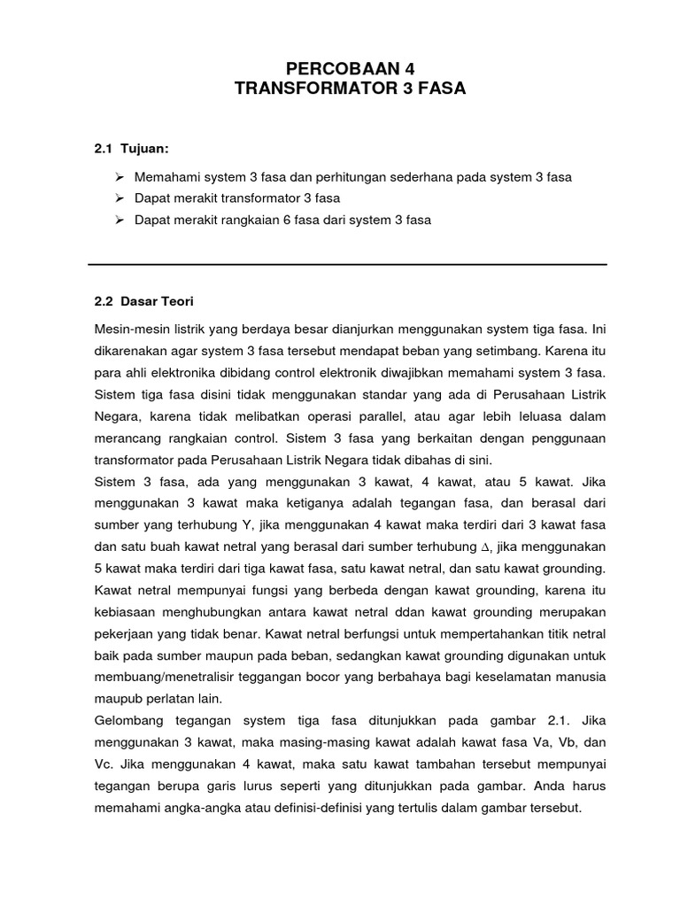 Percobaan 4. Transformator Tiga Fasa | PDF