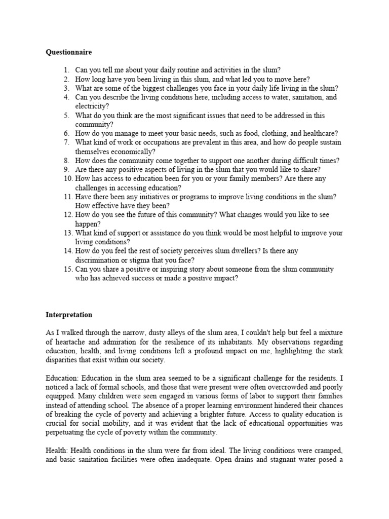Questionnaire | PDF | Slum | Poverty