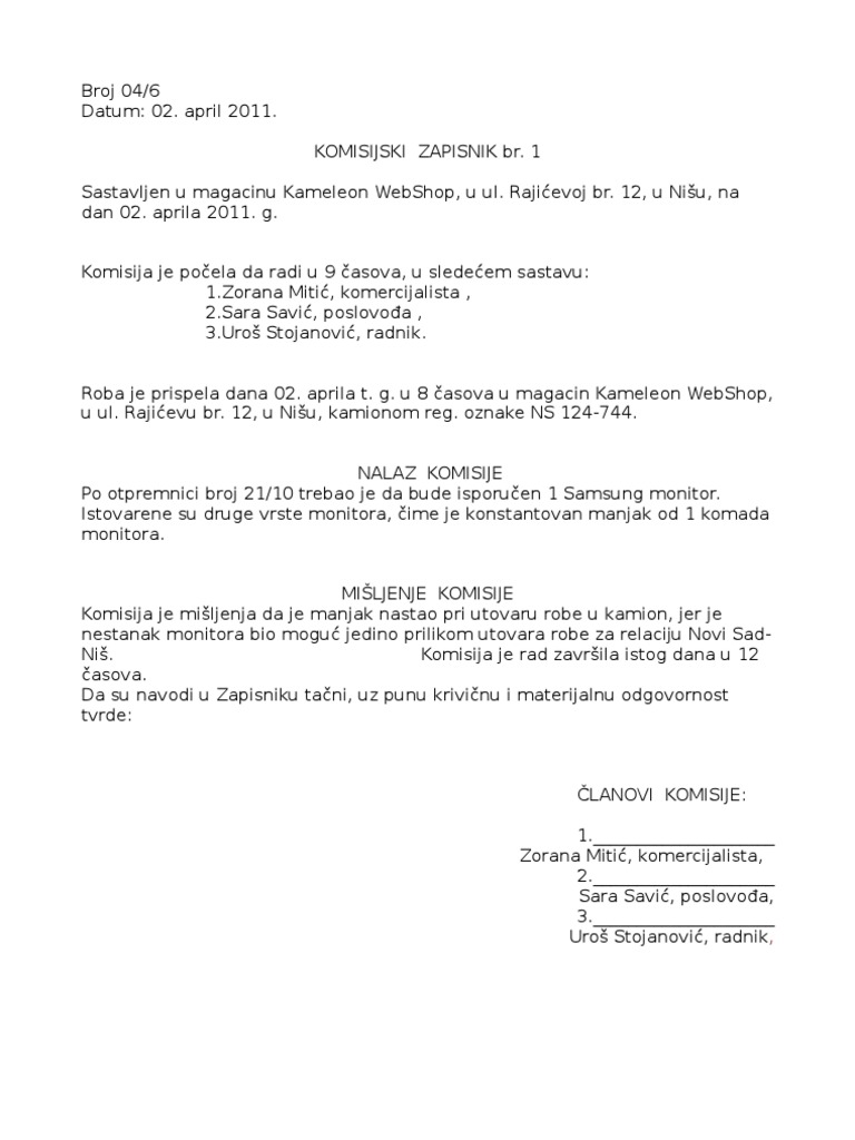 6 Komisijski Zapisnik | PDF