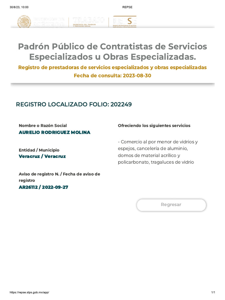 Registro de Servicios de Aurelio Rodríguez | PDF
