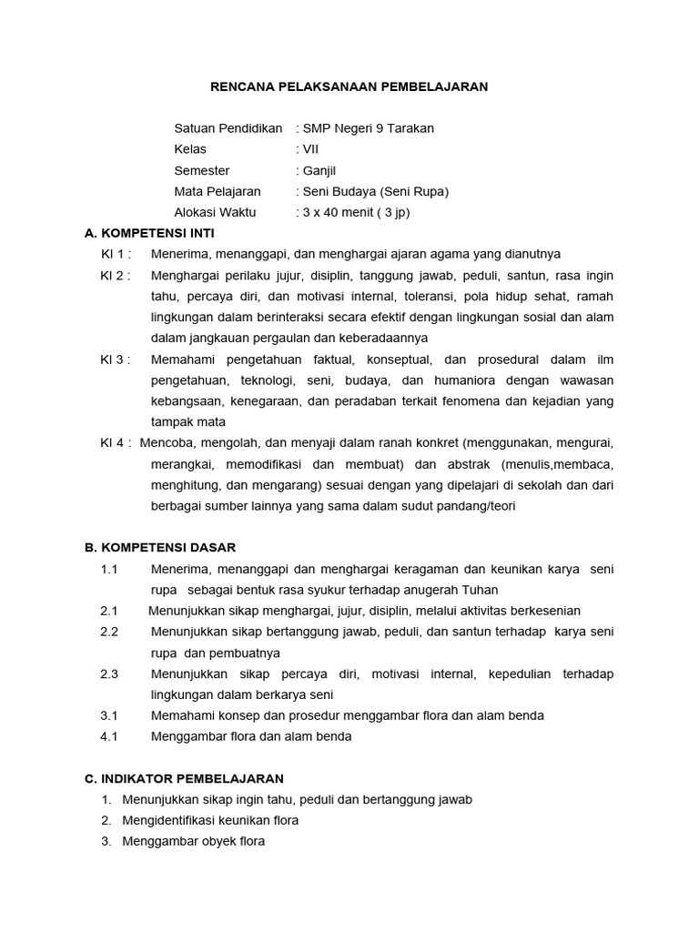 RPP Seni Rupa Jadi | PDF