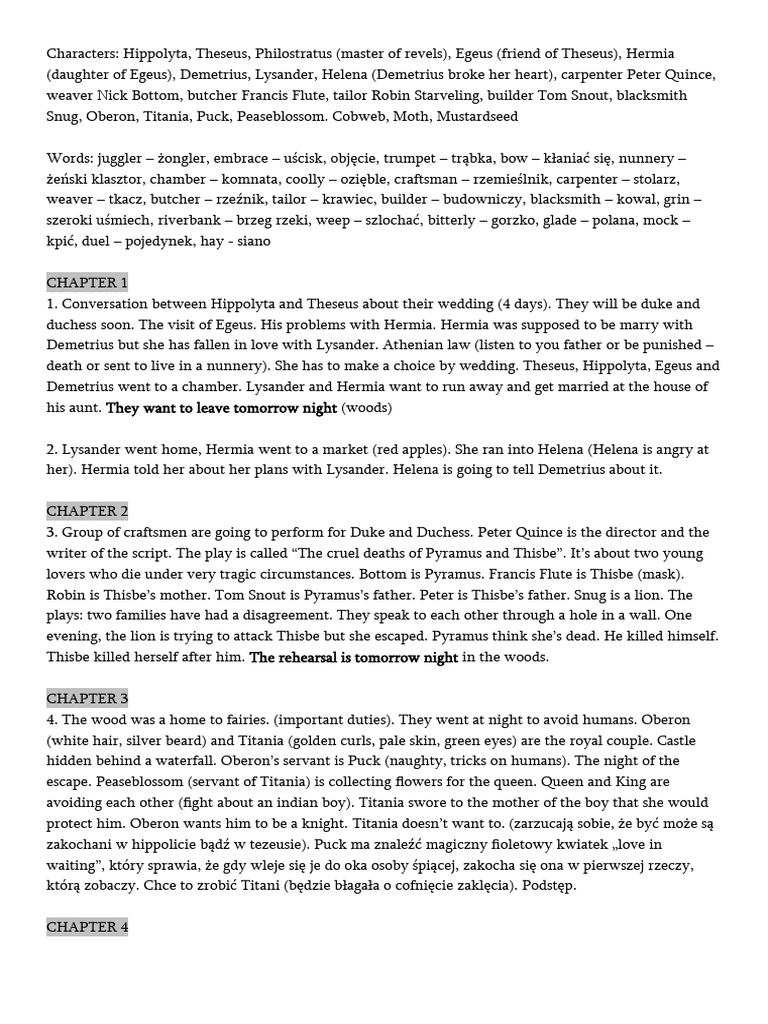 A Midsummer Night's Dream Summary | PDF | A Midsummer Night's Dream ...