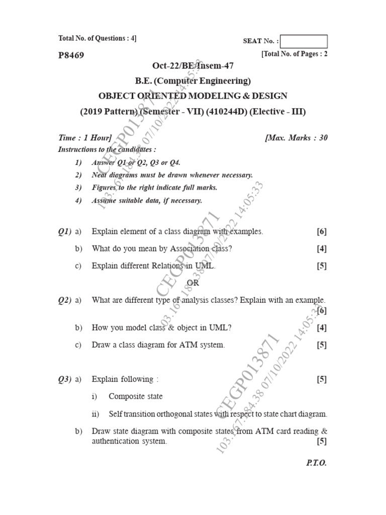 Object-Oriented Modeling Exam Guide | PDF | Unified Modeling Language | Applied Mathematics
