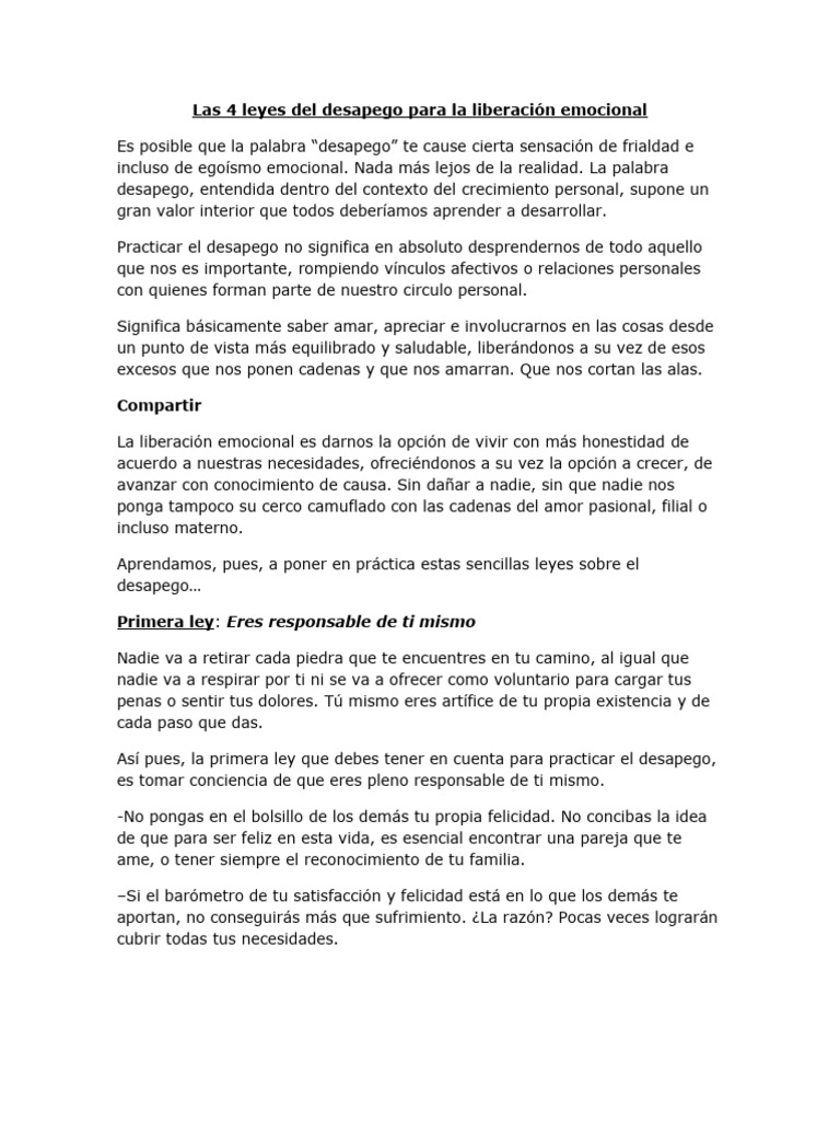 Las 4 Leyes Del Desapego para La Liberación Emocional | PDF | Amor | Felicidad