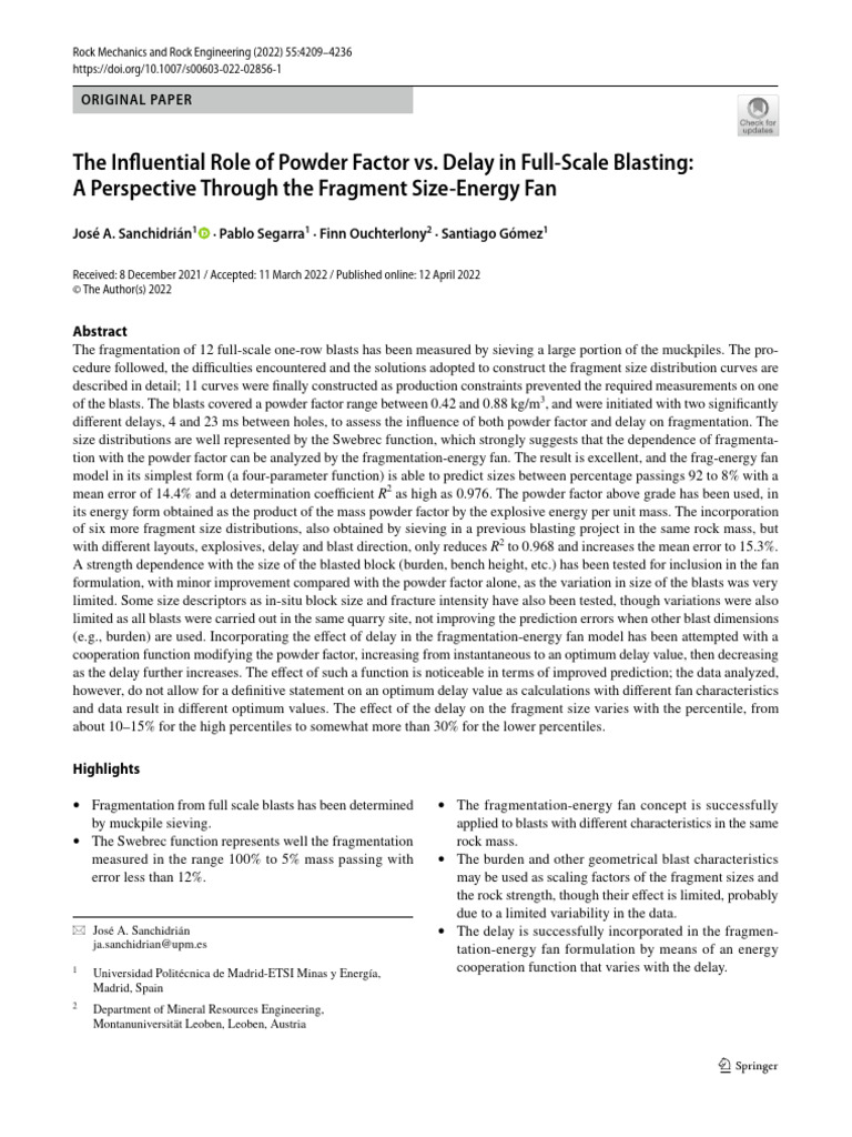 PAPER7 - The Influential Role of Powder Factor Vs Delay in FullScale Blasting | PDF ...