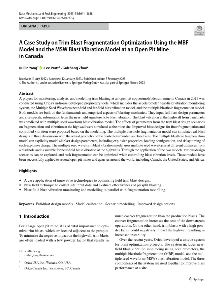 PAPER5 - A Case Study On Trim Blast Fragmentation Optimization Using The MBF Model and The MSW ...
