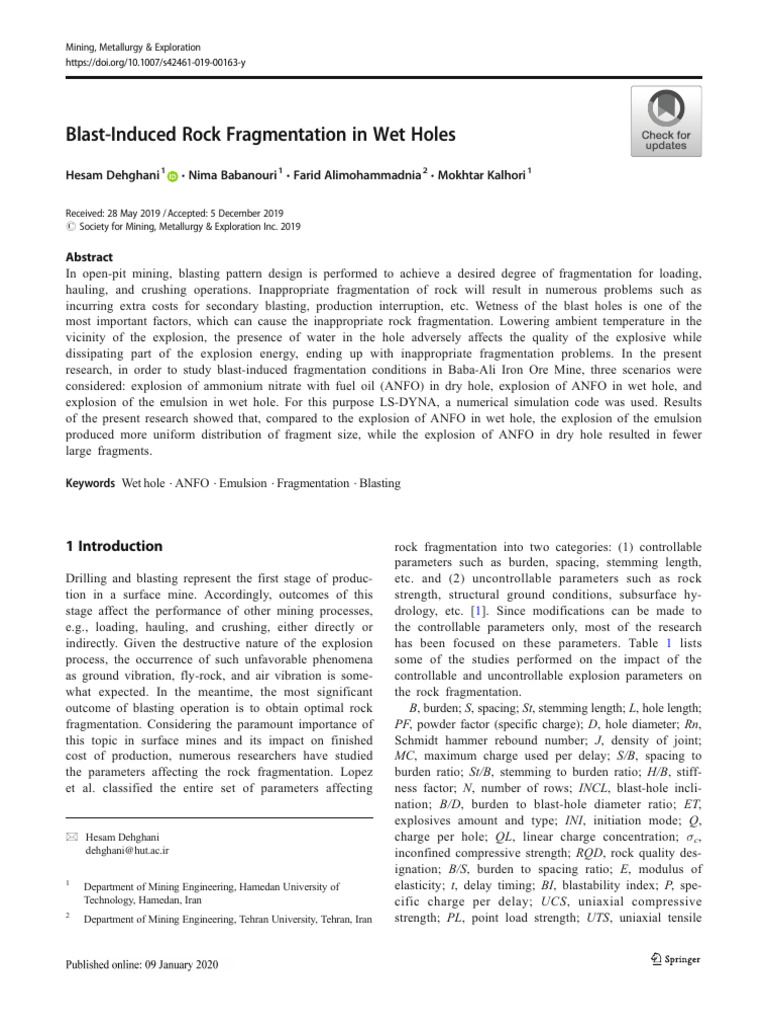 PAPER2 - Blast-Induced Rock Fragmentation in Wet Holes | PDF | Strength Of Materials | Young's ...