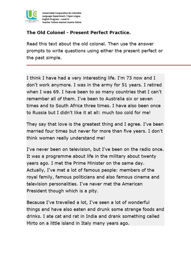 READING COMPREHENSION - Read This Text About The Old Colonel. | PDF