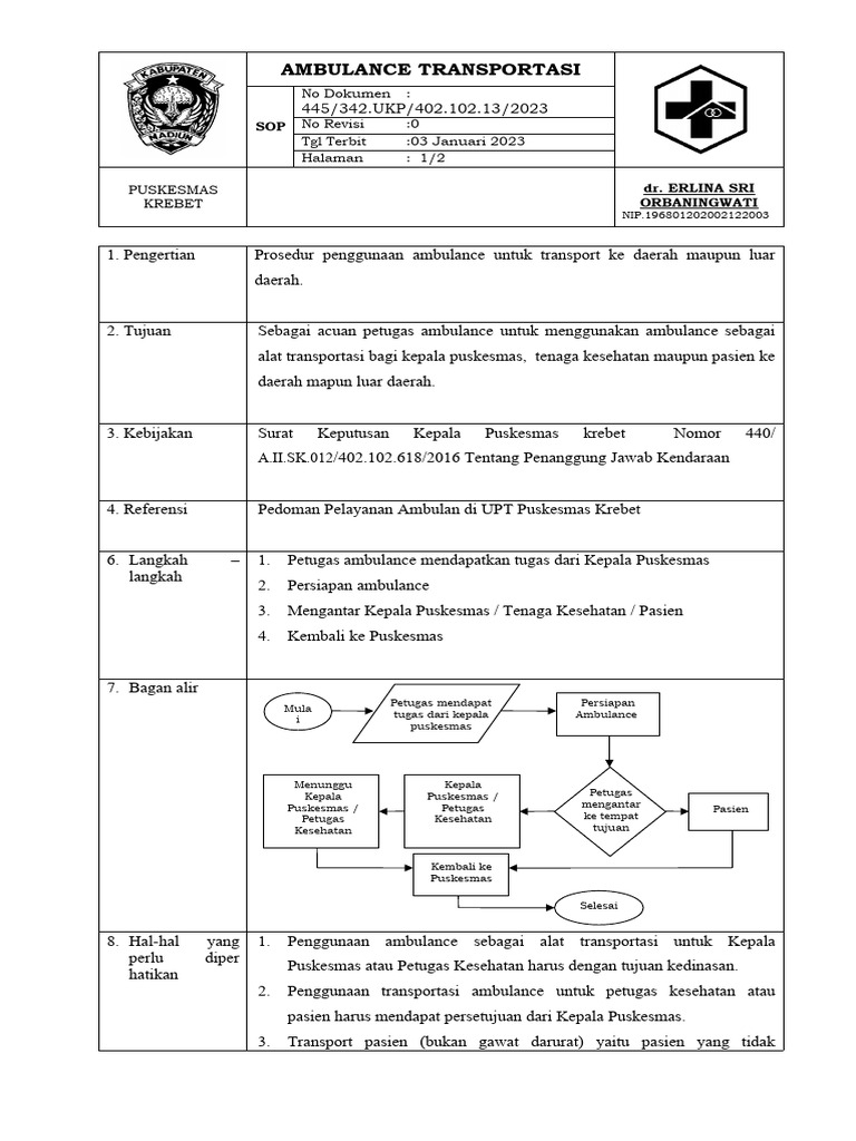 Sop Ambulance Transportasi | PDF