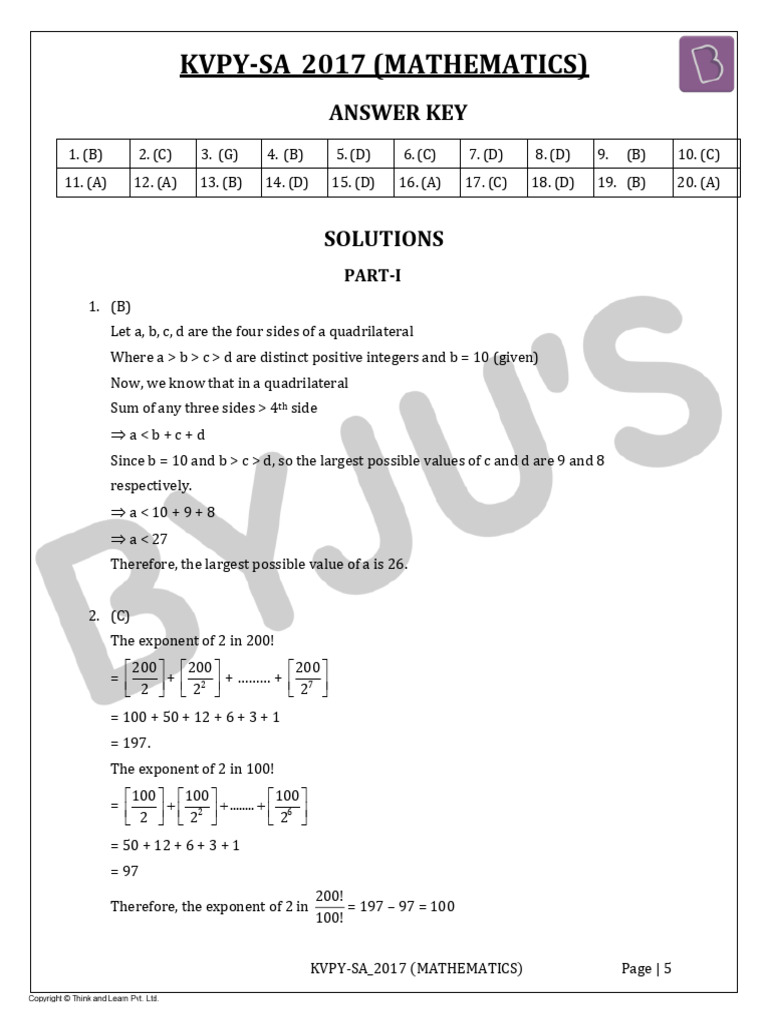 KVPY SA 2017 Maths Question Answerkey Solutions | PDF | Teaching Methods & Materials