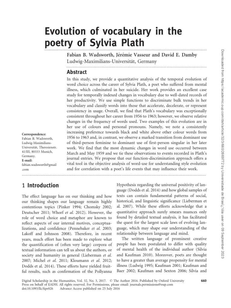 Evolution of Vocabulary in The Poetry of Sylvia Plath | PDF ...