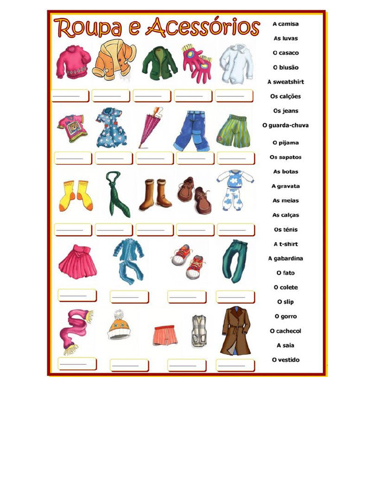 Ficha Sobre Roupa e Acessórios | PDF