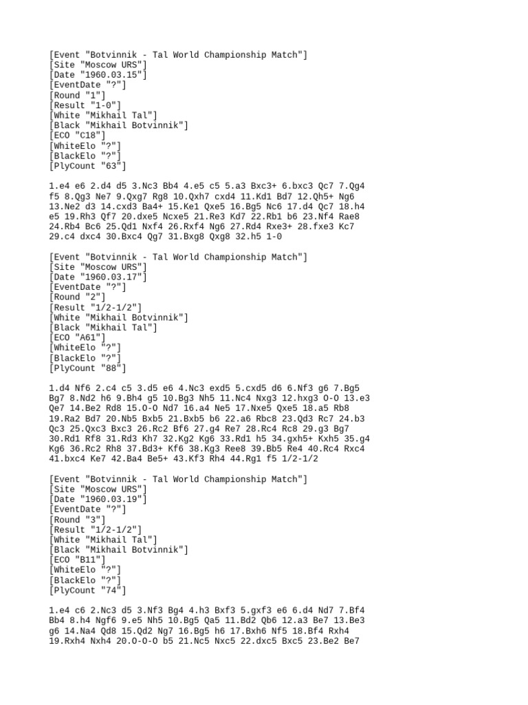 Botvinnik-Tal 1960 Championship Games | PDF