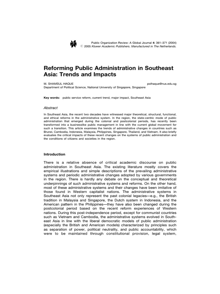 Reforming Public Administration in Southeast | PDF | Southeast Asia ...